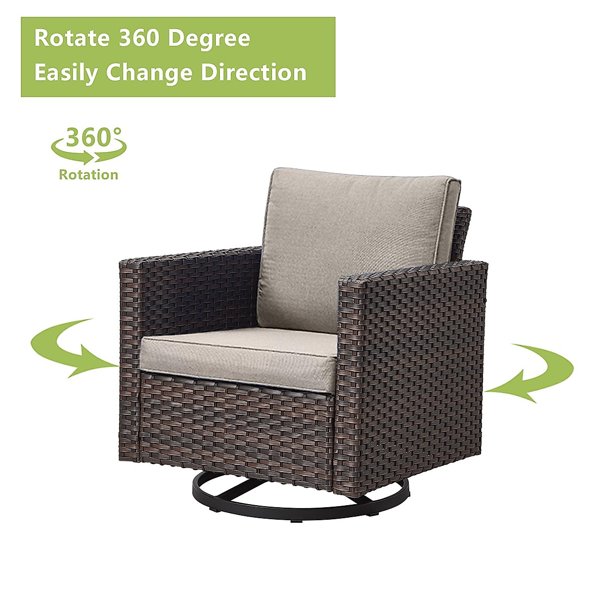 Rilyson Patio Chairs Rocking Swivel Chiar - Wicker Outdoor Patio Furniture Set of 2,PE Rattan Rocker Glider Chairs with Cushions for Outside Porch Deck Backyard Garden(Brown/Grey)