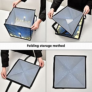 Blueangle Glowing Planet Little Boy Cube Storage Bin with Handles, 13 x 13 x 13 in, Large Collapsible Organizer Storage Basket for Home Décor（336）
