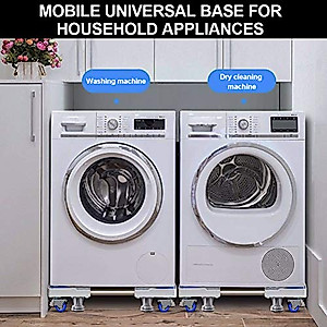 Adjustable Refrigerator Stand, FOCCTS Universal Movable Adjustable Mobile Base with 4 Strong Feet and 4 Locking Rubber Swivel Wheels, Multi-functional Movable Adjustable Base Dolly Roller for Washing