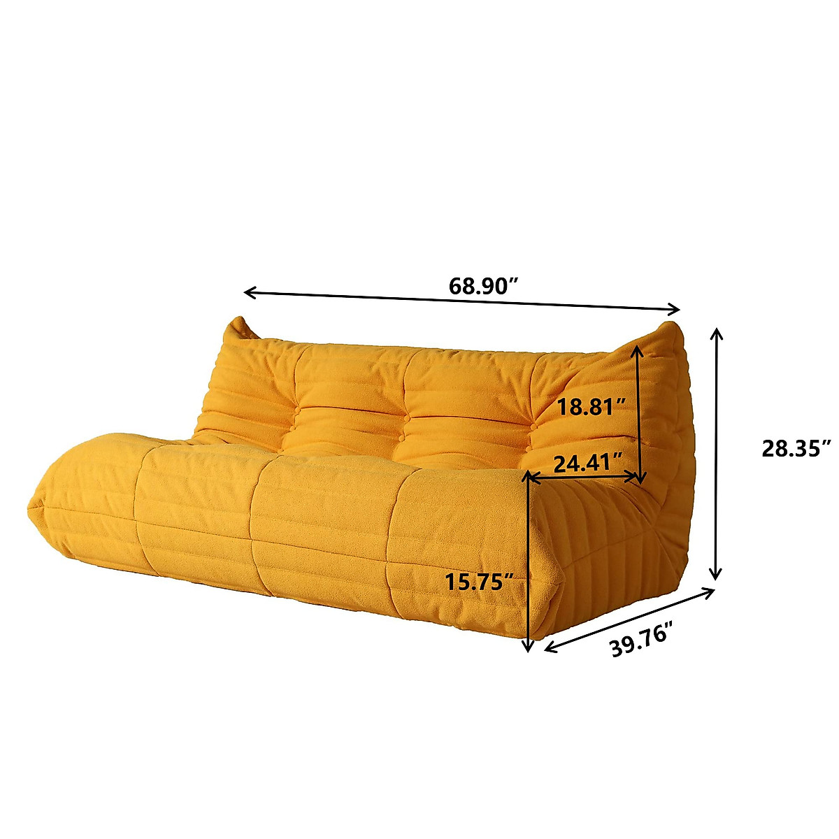 TIFLON Lazy Floor Sofa,Minimalist Sofa Couch,Teddy Velvet 3Seatert Sofa, Fireside Chair,Tatami Sofa,Corner Relax Sofa Couch for Living Room Bedroom Salon Office-Yellow