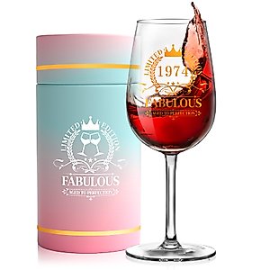 JMPOY 50TH Birthday Gifts For Her, 1974 Vintage Wine Glass 50th Birthday Gifts for Women, Funny 50 Years Old Birthday Gifts Idea Birthday Decorations For Women, Friends, Daughter, Sister - Turning 50