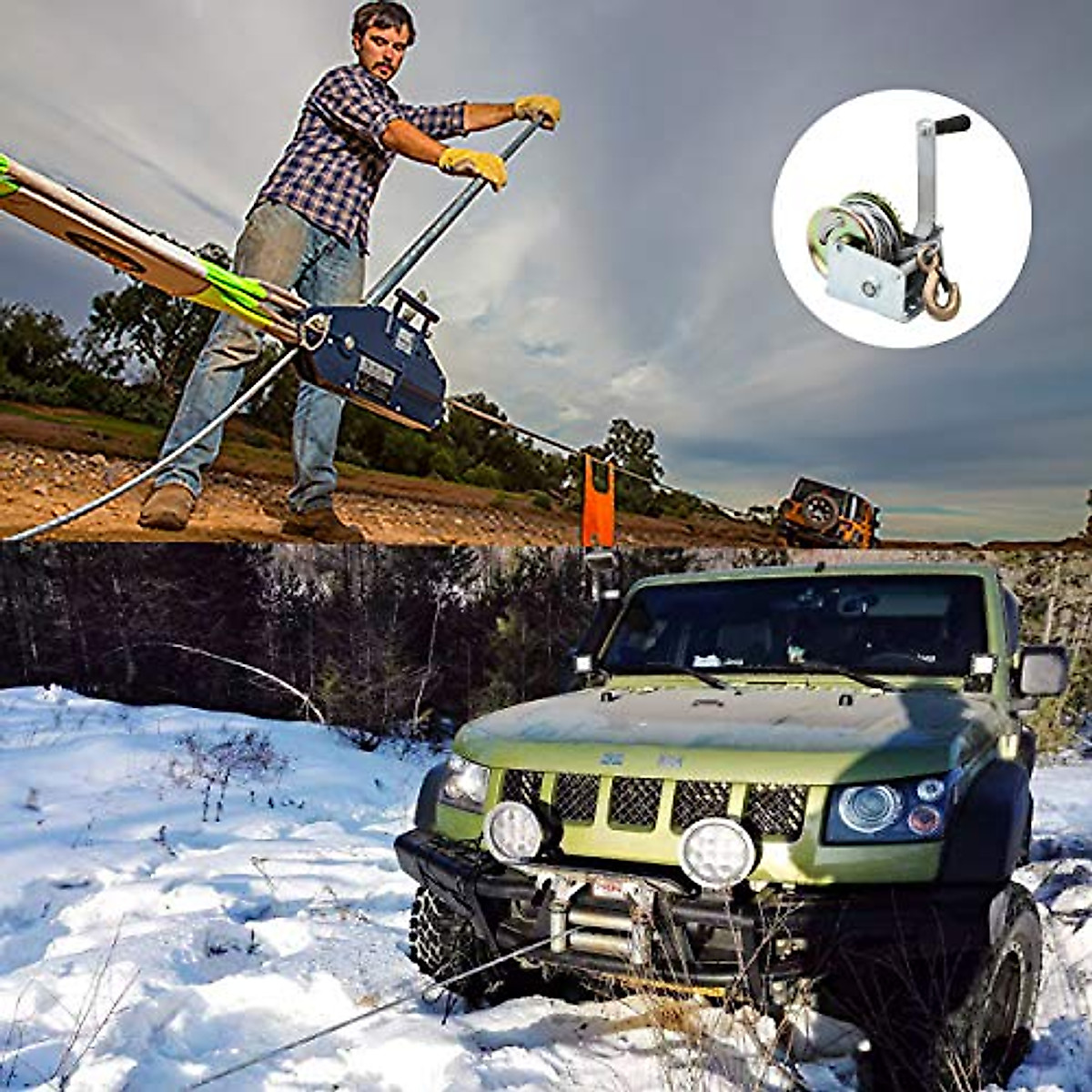 Crank Winch Boat Trailer Winch 800lbs Capacity Heavy Duty Hand Winch Crank Cable Gear Winch with 26FT Wire Rope and Hook for Trailer, Boat, ATV or Deer Feeder