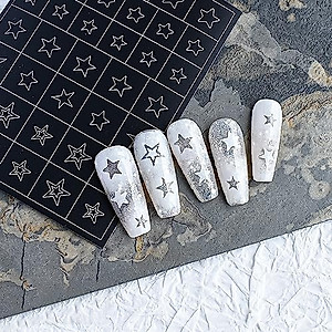 6 Sheets Airbrush Stencils Nail Stickers,3D Hollow Butterfly Flame Four Pointed Stars Heart Star Nail Decals Printing Template Stencil Tool for Women DIY Nail Art Supplies Nail Design Nail Decorations