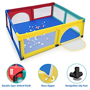 Baby Playpen, Play Pen,Playpen for Babies and Toddlers,Play Yard for Baby, Baby Playard with Safety Gates/ Ocean Balls/Toddler Handle