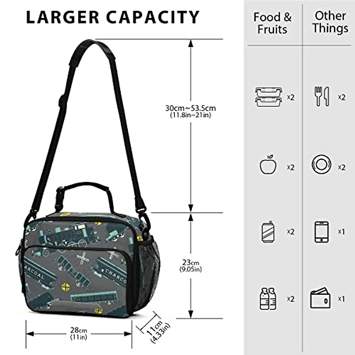 Exnundod Train Locomotive Lunch Bag Retro Reusable Insulated Bag Cooler Lunch Tote with Bottle Holder Adjuster Shoulder Strape Durable for Men Women Adults