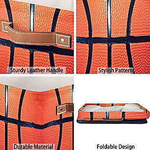 Sport Ball Basketball Lace Storage Basket Bins for Organizing Pantry/Shelves/Office/Girls Room, Sport Print Storage Cube Box with Handles Collapsible Toys Organizer 13x13