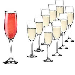 Set of 10 Classic Flute Champagne Glasses (7 Ounce) - Toasting Sparkling Wine / Wedding Flutes