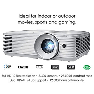 Optoma HD27E 1080p Home Cinema Projector with 3400 Lumens, Ideal for Indoor Or Outdoor Movies, Sports and Gaming