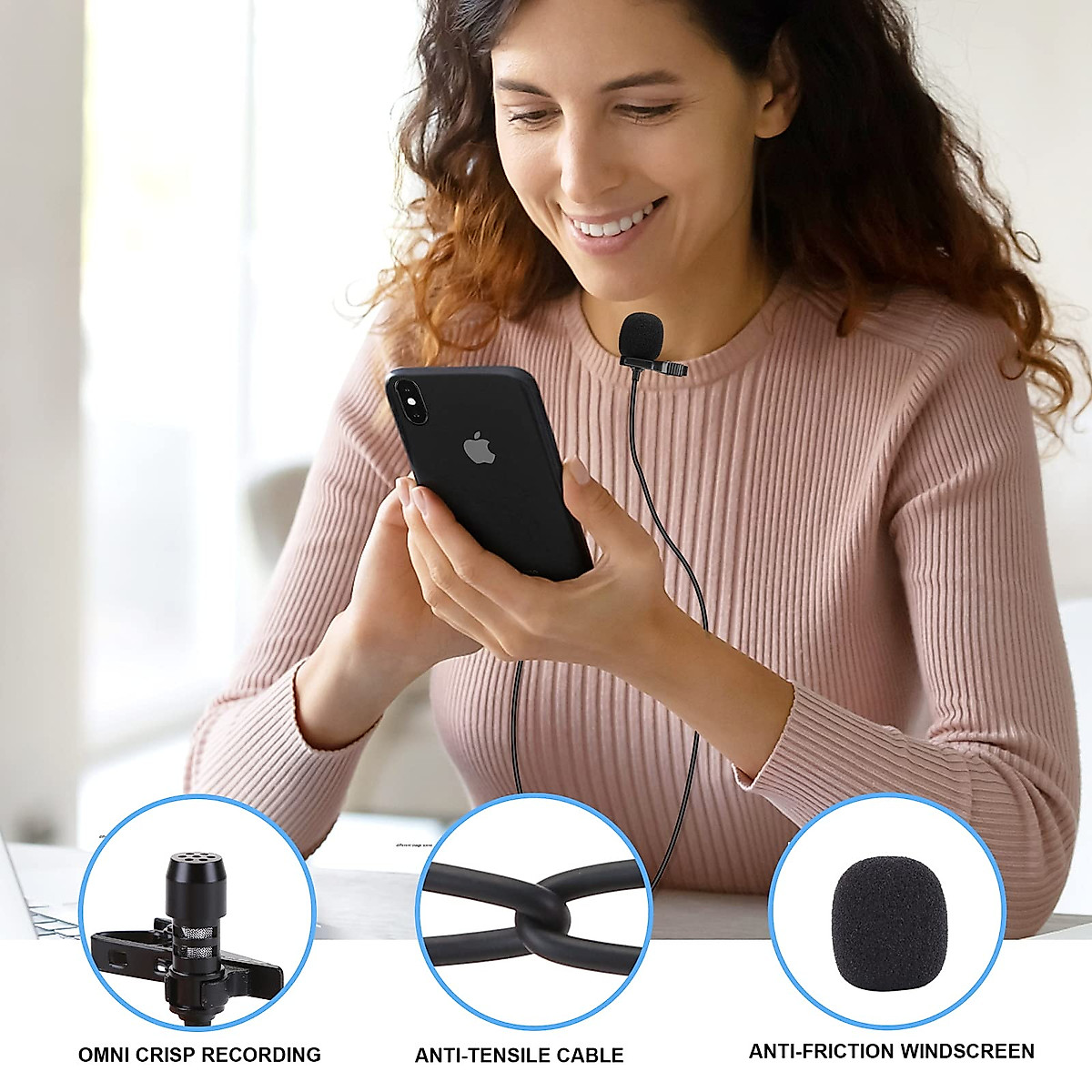 Bokadzi USB Type C Lavalier Microphone, Lavalier MIC, External Lapel Clip MIC Compatible with 2020/2018 iPad Pro, iPad Air 4th, Samsung Galaxy S21, Note 20+/10 Plus 5G, Pixel 5 4 3 XL, 5 Feet