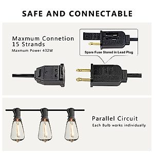 DAMAING Outdoor LED 100 FT Patio String Lights,52 ST38 Shatterproof Edison Style LED Bulbs,Vintage Plastic String Lights Waterproof for Bistro Gazebos Backyard Balcony Porch.