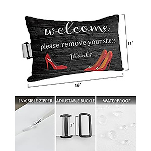 HERBED Recliner Head Pillow Outdoor Pillow with Insert Red High Heels Black Retro Wood Grain Waterproof Lumbar Pillow with Adjustable Strap Lounger Patio Chair Pillows for Beach Pool Office 2pcs