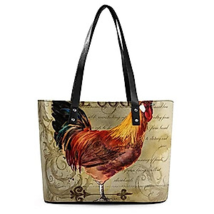 Womens Handbag Rooster Leather Tote Bag Top Handle Satchel Bags For Lady