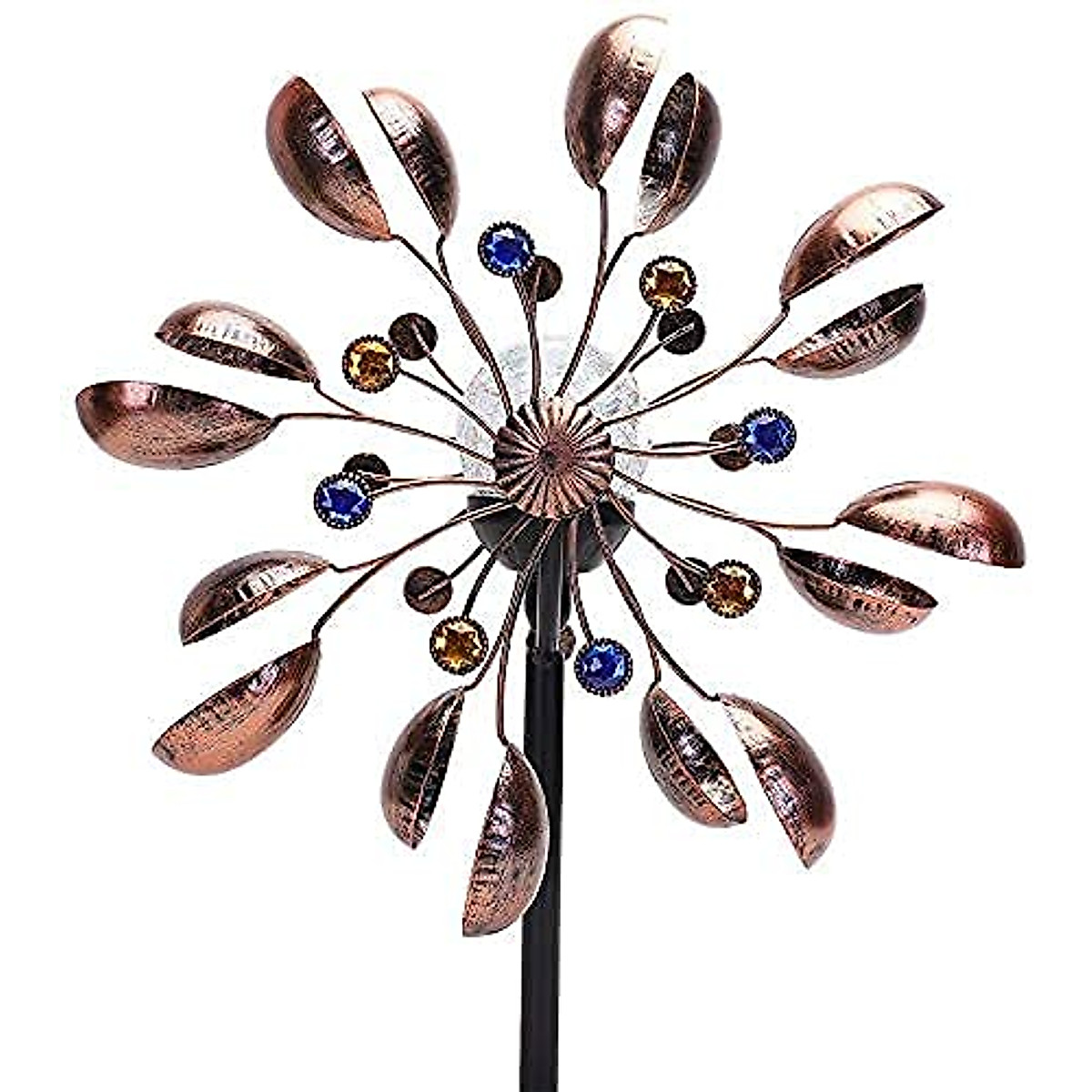 NUENUN Wind Spinner Outdoor Metal - Multi-Color Seasonal LED Lighting Solar Powered Glass Ball with Kinetic Wind Spinner Dual Direction for Patio Lawn & Garden