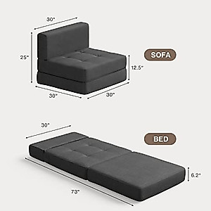Aiho Sleeper Sofa Bed, Memory Foam Futon Sofa Bed, Floor Sofa Convertible Chair Bed Couch Bed, Modern Linen Fabric Removable Cover, for Living Room/Apartment/Loft, Dark Grey