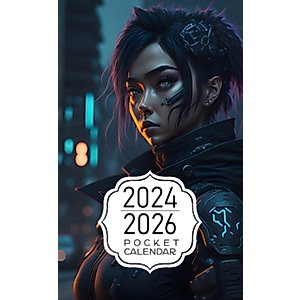 Pocket Calendar 2024-2026: Two-Year Monthly Planner for Purse , 36 Months from January 2024 to December 2026 | Anime style 3D girl | Futuristic militar tactical gear