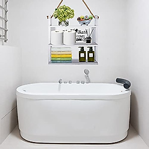 Bathroom Shelves Over Toilet, 3 Tier Toilet Top Organizer Wall Wooden Hanging Shelf for Bathroom Organizer Toilet Paper Holder Storage, Bottles Organizer, Restroom Organiser Rack (Seat&Bath)