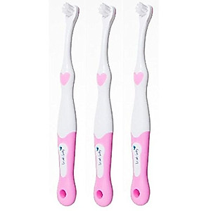 Brush Baby FirstBrush First Toothbrush for Ages 0-18 Months - Small Head, Soft Bristles, Long Handle for Ideal Baby Teeth Cleaning - Pink (3-Pack)