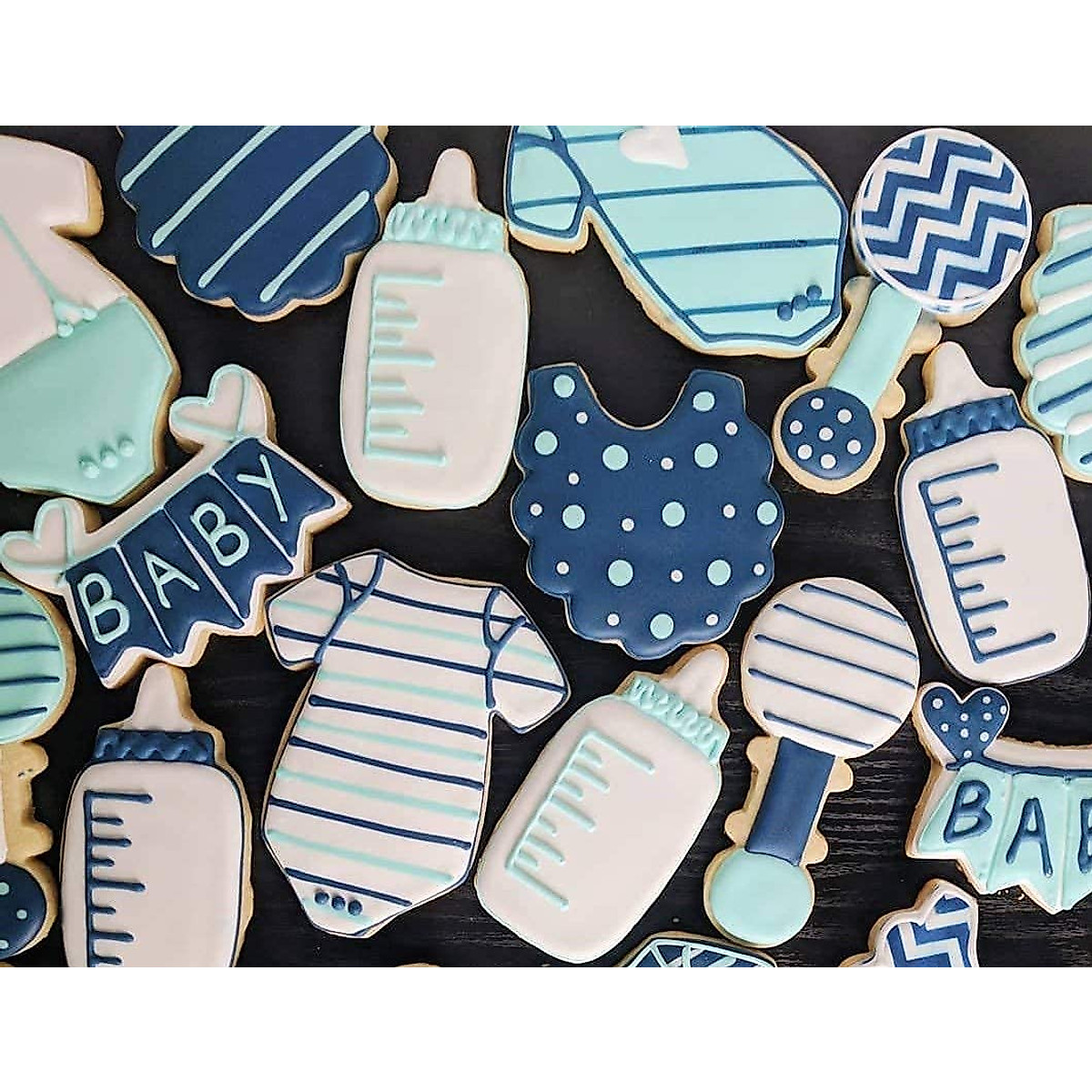 Baby Shower Cookie Cutters 11-Pc. Set Made in USA by Ann Clark, Onesie, Bib, Rattle, Bottle, Foot, Footie PJs, Dress, Duck