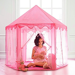 Senodeer Princess Castle Play Tent for Girls with Large Star Lights, Kids Toys Playhouse Gift Idea for Little Girls Indoor and Outdoor Games, Pink