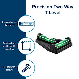 Camco RV T Level | Assists You in Leveling Your RV | For Front-to-Back and Side-to-Side Leveling | Screw-Mounted (25543), Green,black