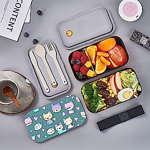 Cute Little Fox Adult Lunch Box, Bento Box, With Cutlery Set Of 3, 2 Compartments, Rectangular, Lunch Box For Adults
