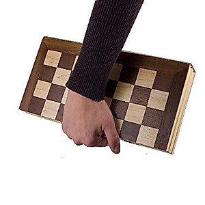 STERLING Games 12" Wooden Chess Set Portable Travel Folding Board with Magnetic Closure and Felted Interior Piece Holder Storage
