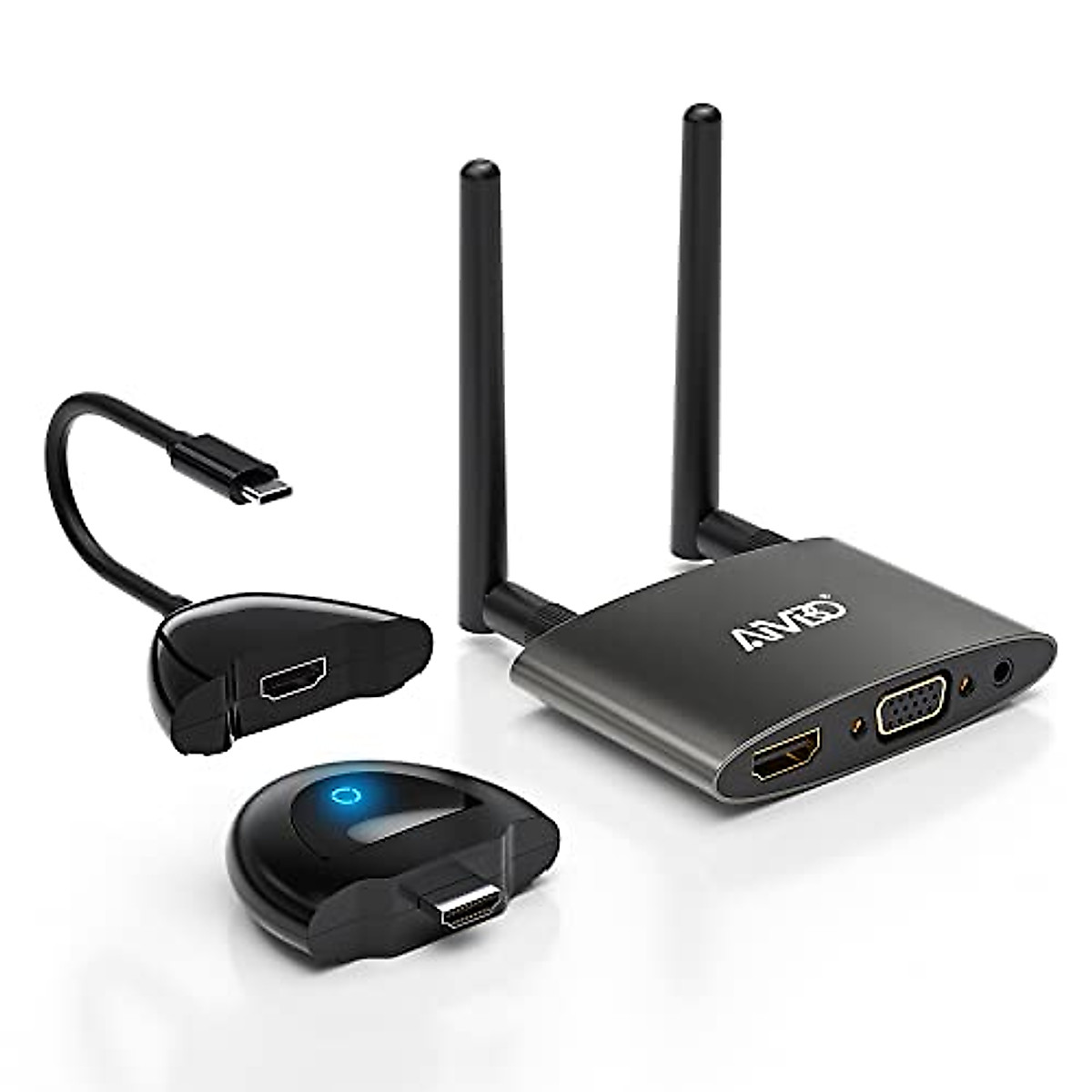 AIMIBO 2 in 1 Wireless HDMI Transmitter and Receiver 4K 5G, USB C & HDMI Transmitter, HDMI & VGA Dual Screens Receiver, Streaming Video/Audio for Macbook, Roku, Laptop, Samsung, Phone to TV, 165FT/50M
