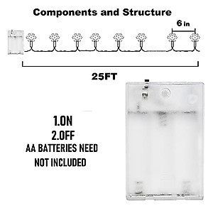 Dazzle Bright Christmas Snowflake String Lights, 2 Pack 50 LED 25 FT Battery Operated Christmas Lights with 2 Lighting Modes for Indoor Outdoor Xmas Tree Party Decorations, White