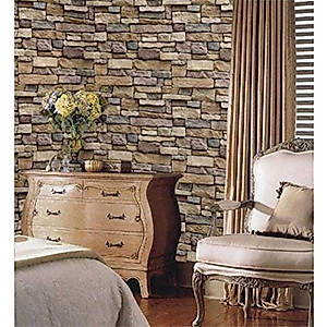 Yancorp 18"x120" Brick Wallpaper Peel and Stick Modern Stone Contact Paper Backsplash Self-Adhesive Wall Paper Kitchen Bedroom Accent Wall Brown Beige Removable Wallpaper