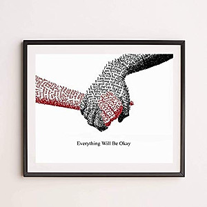 "Everything Will Be Okay" Inspirational Wall Art-14 x 11" Typographic Word Art Hands Print-Ready to Frame. Motivational Decor for Home-Office-School-Counseling. Positive Sign for Teachers!