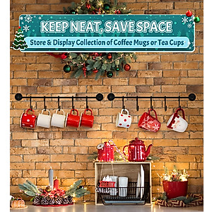 HOMEBROS Coffee Mug Rack, Black Metal Coffee Cup Holder Wall Mounted Hanging Coffee Mug Holder with 10 Mug Hooks Space Saving Kitchen Coffee Bar Mug Hanger Tea Cup Holder for Storage & Display - 2 Pcs