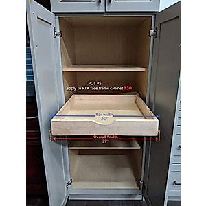 26'' Width Drawer Roll Wood Tray Drawer Box Kitchen Organizer Cabinet Slide Out Shelve, Pull-Out Shelf, Pantry Organization & Storage w/ Sliders-- DIY Project (Fits RTA Face Frame B30 and Pantry30)