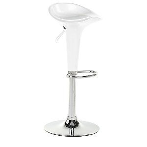 Displays2go Modern Bar Chair, Swiveling, Ergonomic Seat with Adjustable Lift (White ABS Plastic and Chrome)