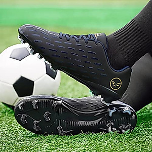 TOLLN Men Firm Ground Outdoor Soccer Cleats Youth Football Shoes SC22035-Black-41