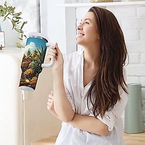 Slewiaeky Tumbler with Handle 40 oz Adorable Skinny Cat Travel Mug with Lid and Straw Pineapple Stainless Steel Vacuum Insulated Water Bottle Cup for Iced Tea Coffee Cold Beverages Cup Holder Friendl