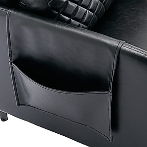 FANYE Black PU Leather Tufted Both Side Pockets Storage Basket, 46.06”29.92”31.10