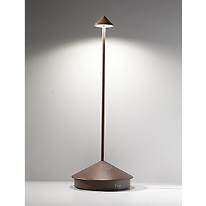 Pina Pro LED Table lamp (Color: Rust) in Aluminum, Indoor/Outdoor use, Contact Charging Base, H29cm, USA Plug