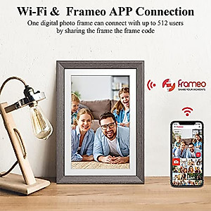 Digital Picture Frame FRAMEO 10.1 Inch 1280x800 IPS LCD Touch Screen WiFi Digital Photo Frame with Auto-Rotate 32GB Storage Share Photos and Vedios Instantly via Frameo (10.1 inch Wood Effect)