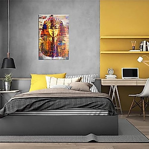 Wall HDQ Egyptian Wall Art Pharaoh Mask Canvas Print Painting Ancient Egypt Art Wall Decor King TUT Prints Home Decor Pop Art Office Decor Egyptian Gift Framed Ready to Hang (44" H x 28" W)