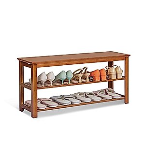 MoNiBloom Bamboo 3 Tier Shoe Rack Free Standing Storage Shelf Ventilated Shoe Cabinet 6-10 Pairs for High Heels Sneakers Sandals Slippers Pumps, Brown
