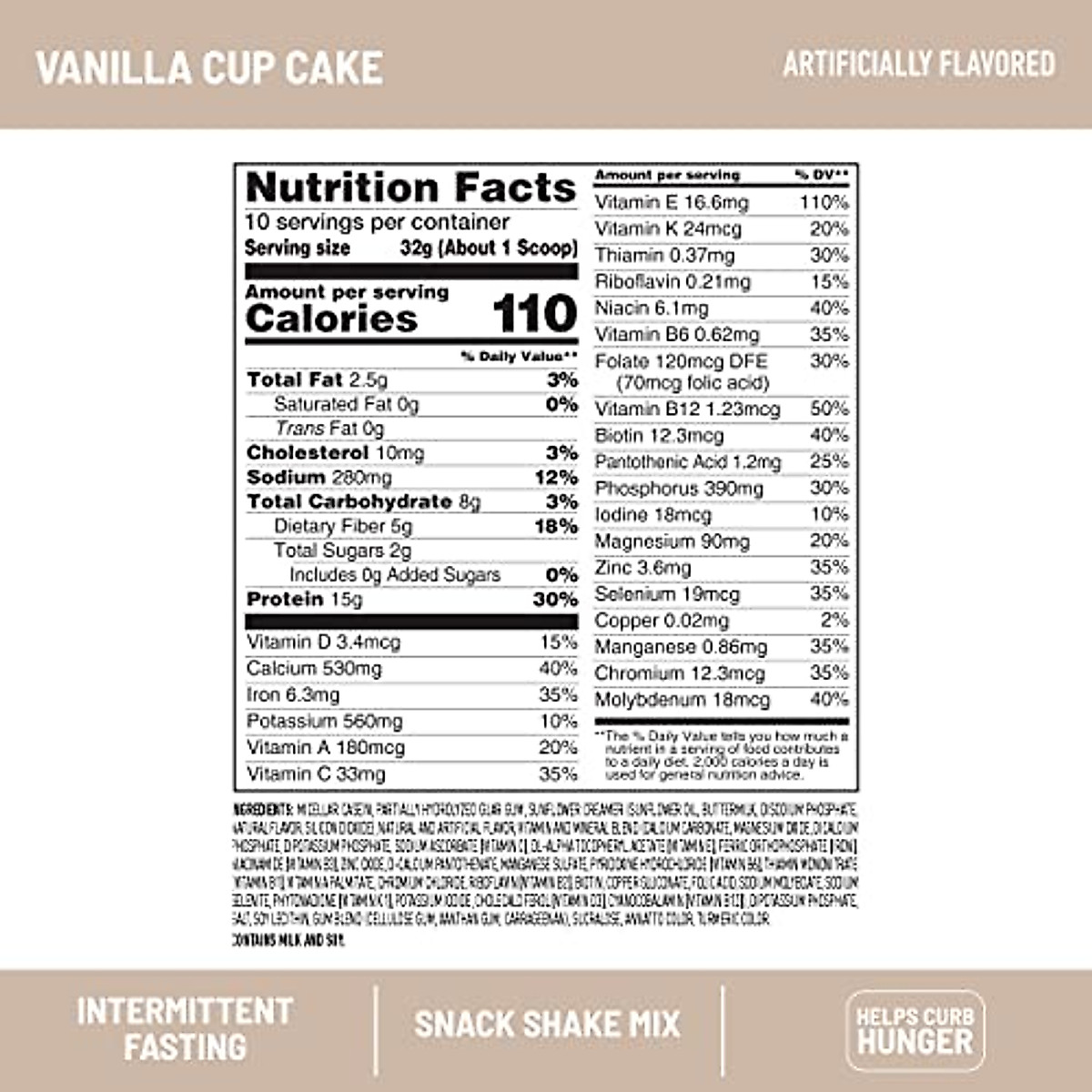 SlimFast Intermittent Fasting, Casein Protein Powder, Biotin with Vitamin & Mineral Bend, with Fiber, No Added Sugar, Snack Shake Mix- Vanilla Cupcake, 10 Servings (Pack of 2)