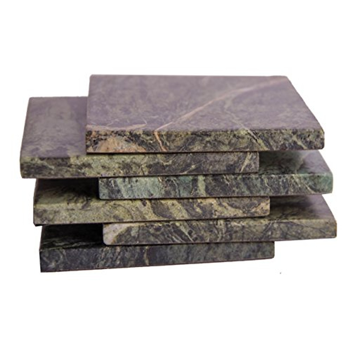 CraftsOfEgypt Set of 6 - Green Marble Stone Coasters Polished Coasters – 3.5 x 3.5 Inches (9x9 cm) Square – Protection from Drink Rings