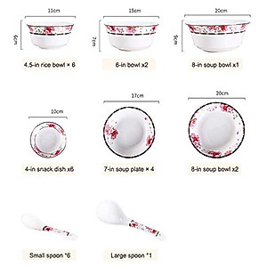 Dinner Set,28 Pieces Dinnerware Bone China Tableware Set Ceramics Flower Pattern Dinner Sets Plates Bowls Combination for Family Party