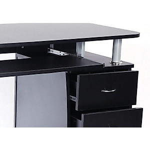 MamiTeam Desk Computer Table Home Office Workstation Laptop Pc Study Furniture Wood Corner Gaming Student Writing Glass New w/Drawer Home Office (Black)