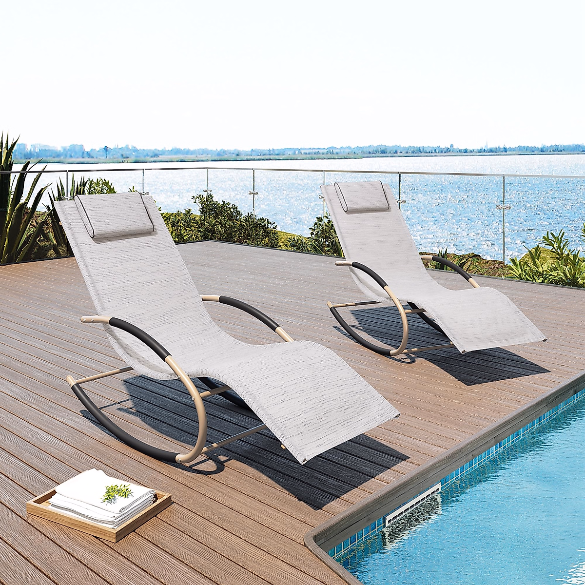 PATIOHIT Outdoor Lounge Rocking Chair Set of 2 - Patio Lounge Chair Comfortable and Stylish Rocking Sunlonger for Relaxation, Sunbathing, and Napping - Modern Design for Patio, Garden, Living Room