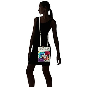 Anna by Anuschka Women's Genuine Leather Tall Zip-Around Cross Body| Hand Painted Original Artwork | Floral Paradise