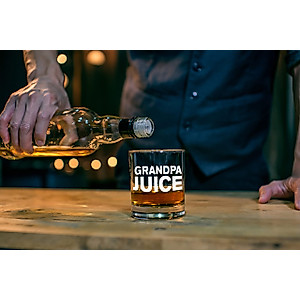 KLUBI Gifts for Grandpa - Grandpa Juice - 11oz Funny Whiskey/Cocktail Glass- Idea From Daughter, Fathers Day, Papa, New, For Birthday, Grandson, Grandchildren, Granddaughter, Grandkids