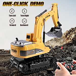 Urabiu Remote Control Toy Excavator Truck Fully Functional Children Toy Rechargable Simulated Sounds Engineering Sand Digger Construction Vehicle Toy Gift for Toddlers