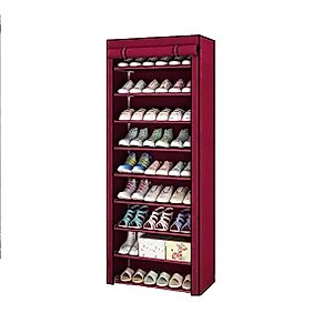Mandorra 10 Layer 9 Grid Shoe Rack Shelf Storage Closet Organizer Cabinet Multiple Colors (Red)