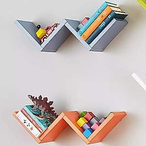 Floating Shelves W Shape Floating Shelves for Children’s Room Nursery, Wall Mounted Display Shelves Storage Unit, Modern Home Decor Wall Shelf Bookshelves for Living Room,Office,Bedroom,Bathroom,Kitch